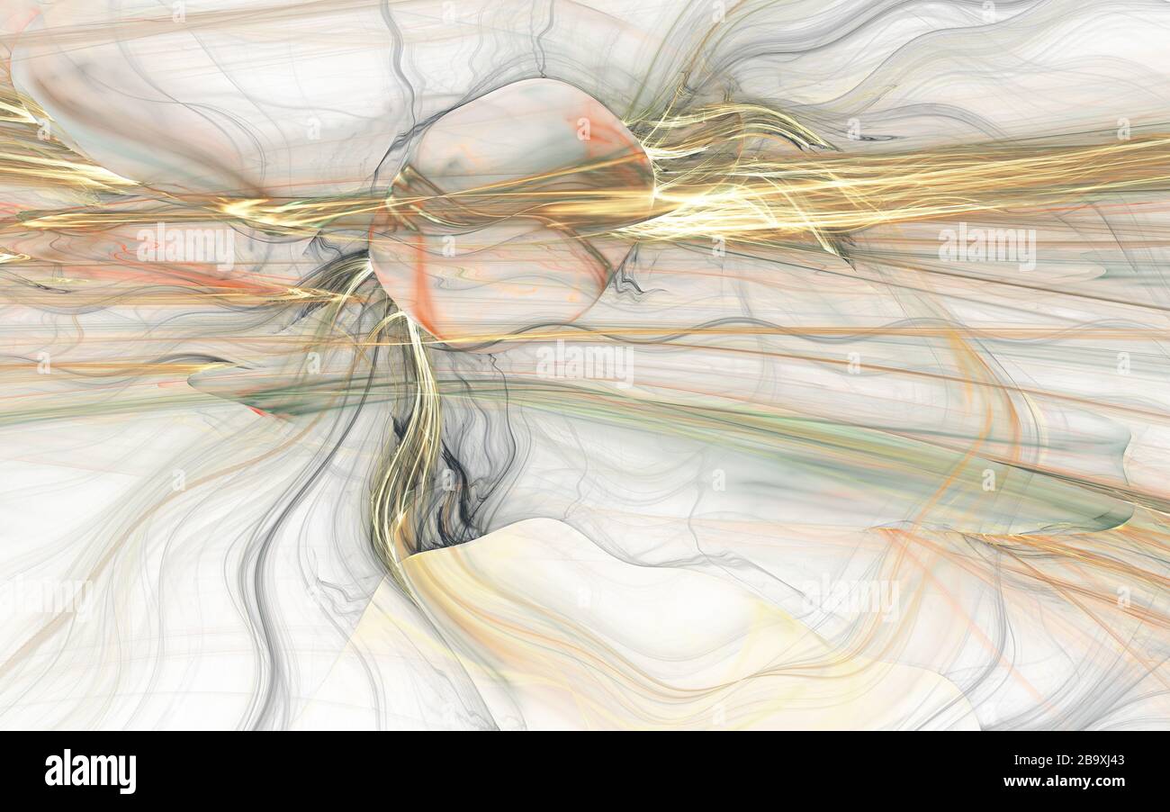 Neon glowing twisted cosmic lines flying in the space. Turbulence curls ...
