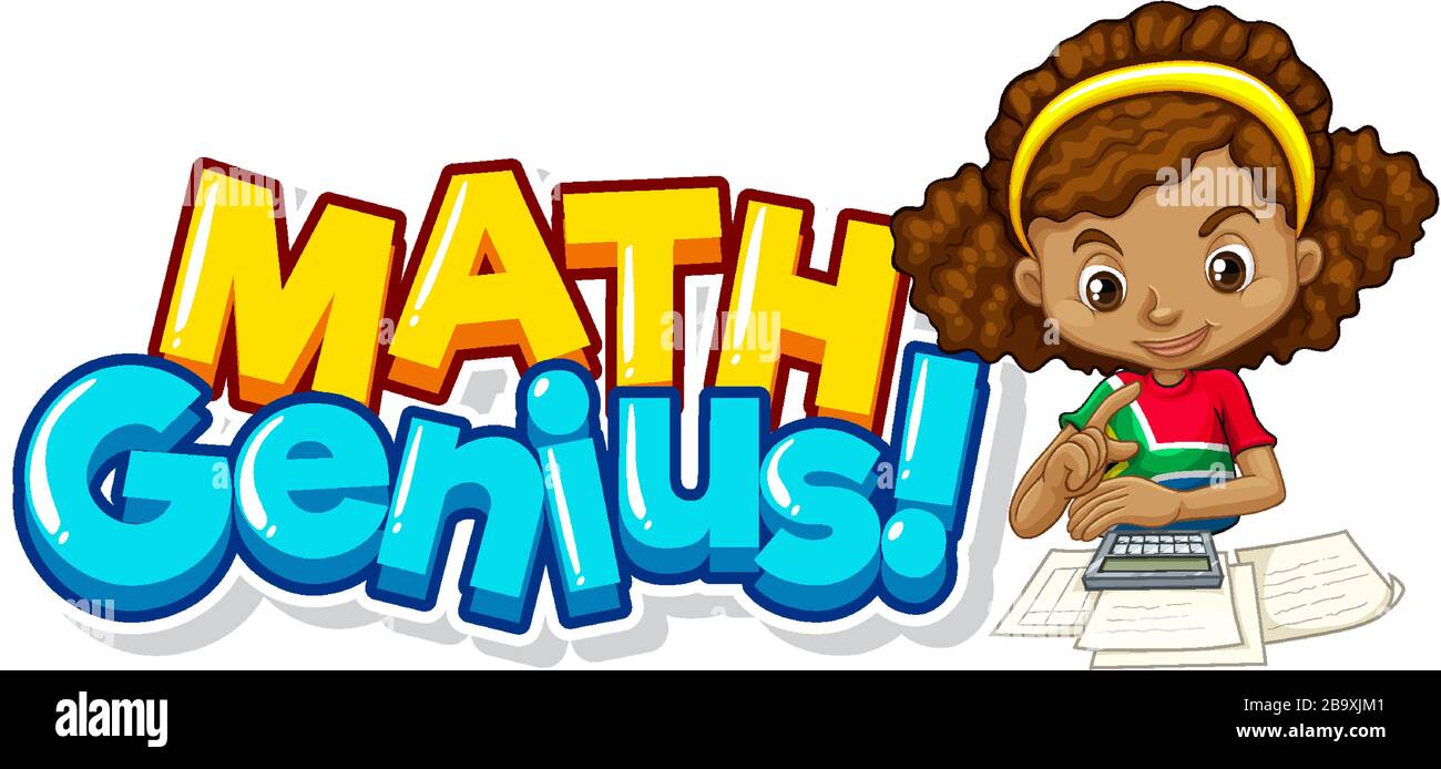 Font design for word math genius with cute girl illustration Stock ...
