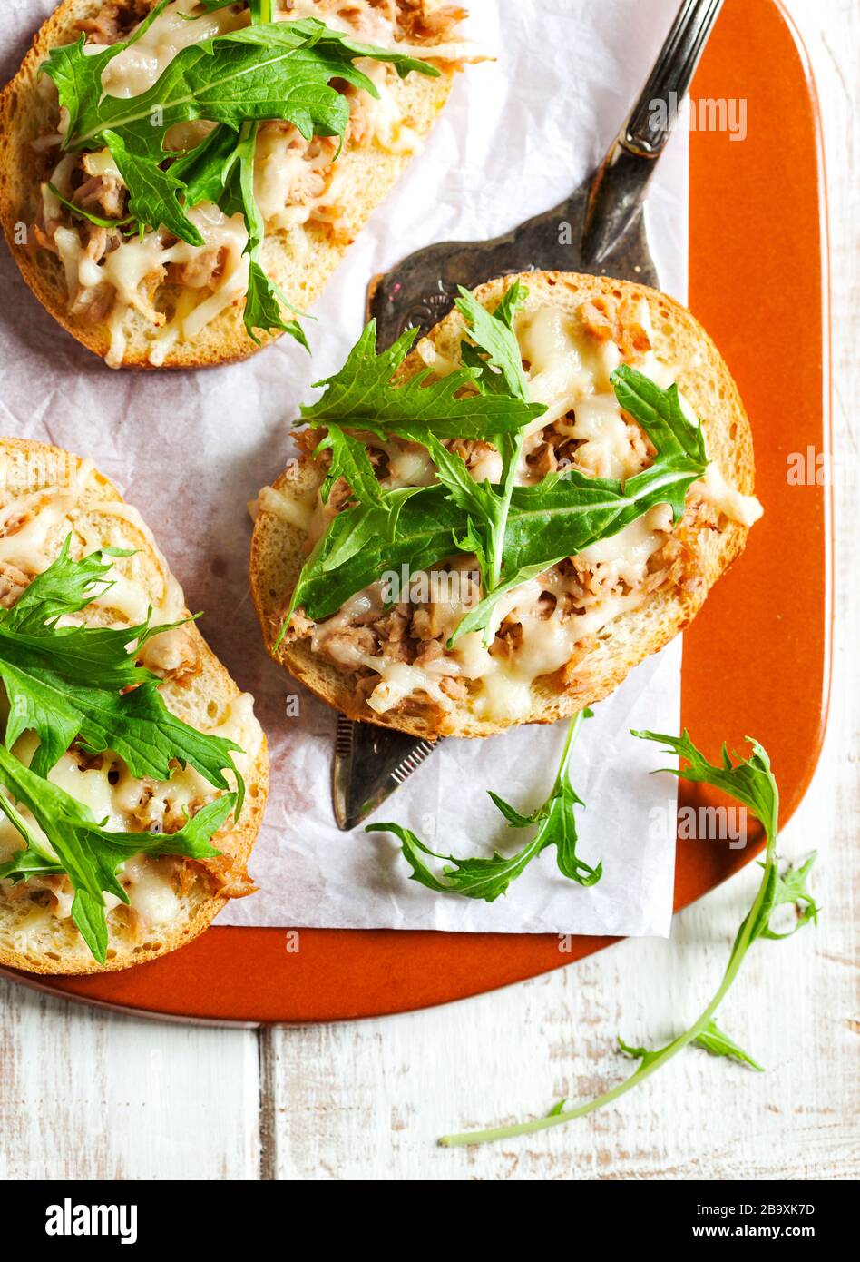 Italian tuna melt bruschetta Stock Photo - Alamy
