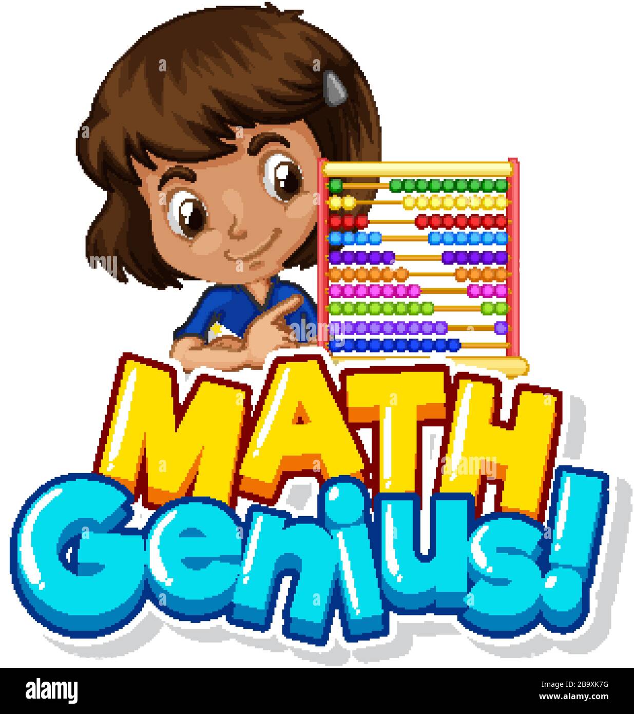 Font design for math genius with girl and counting beads illustration ...