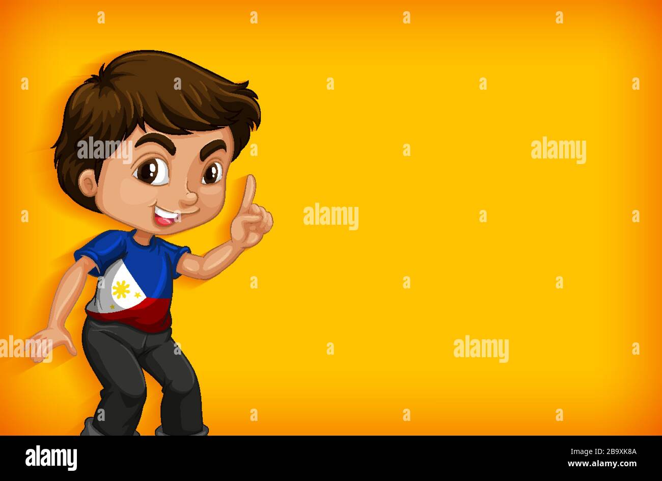 Background template with plain color wall and happy boy illustration ...