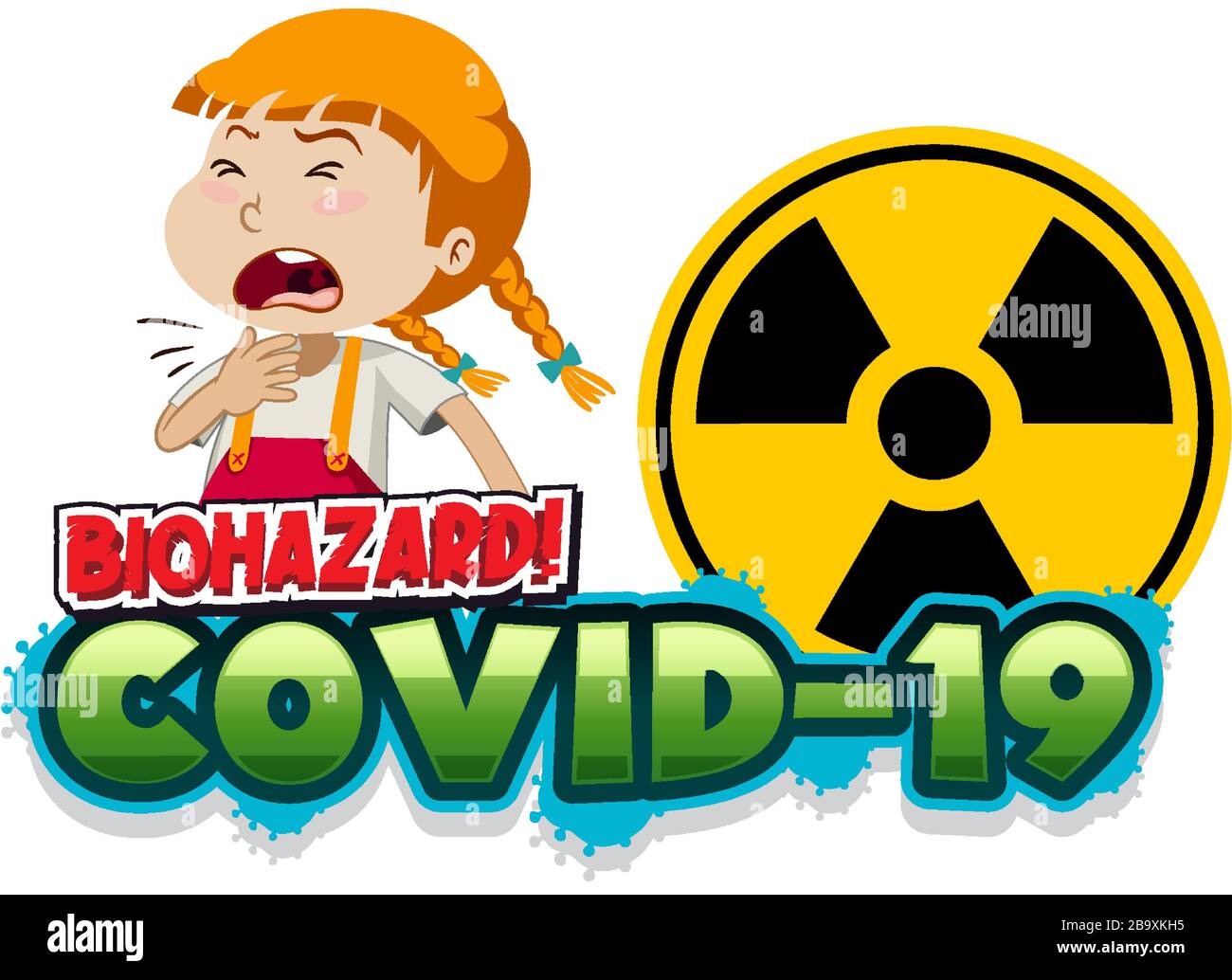 Covid 19 sign template with sick girl coughing illustration Stock ...