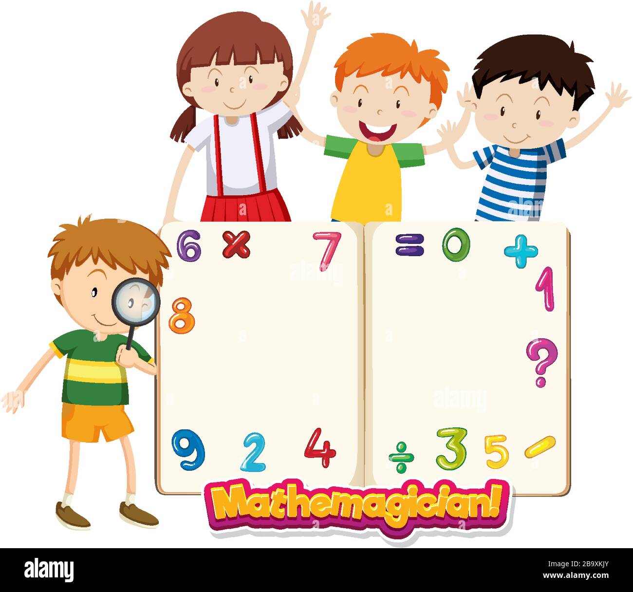 Frame template with happy children and numbers illustration Stock ...