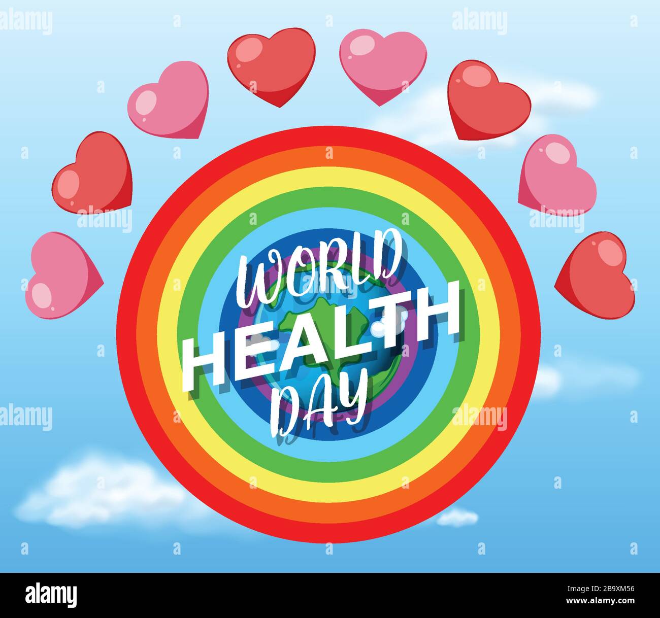Poster design for world health day with hearts and rainbow in ...