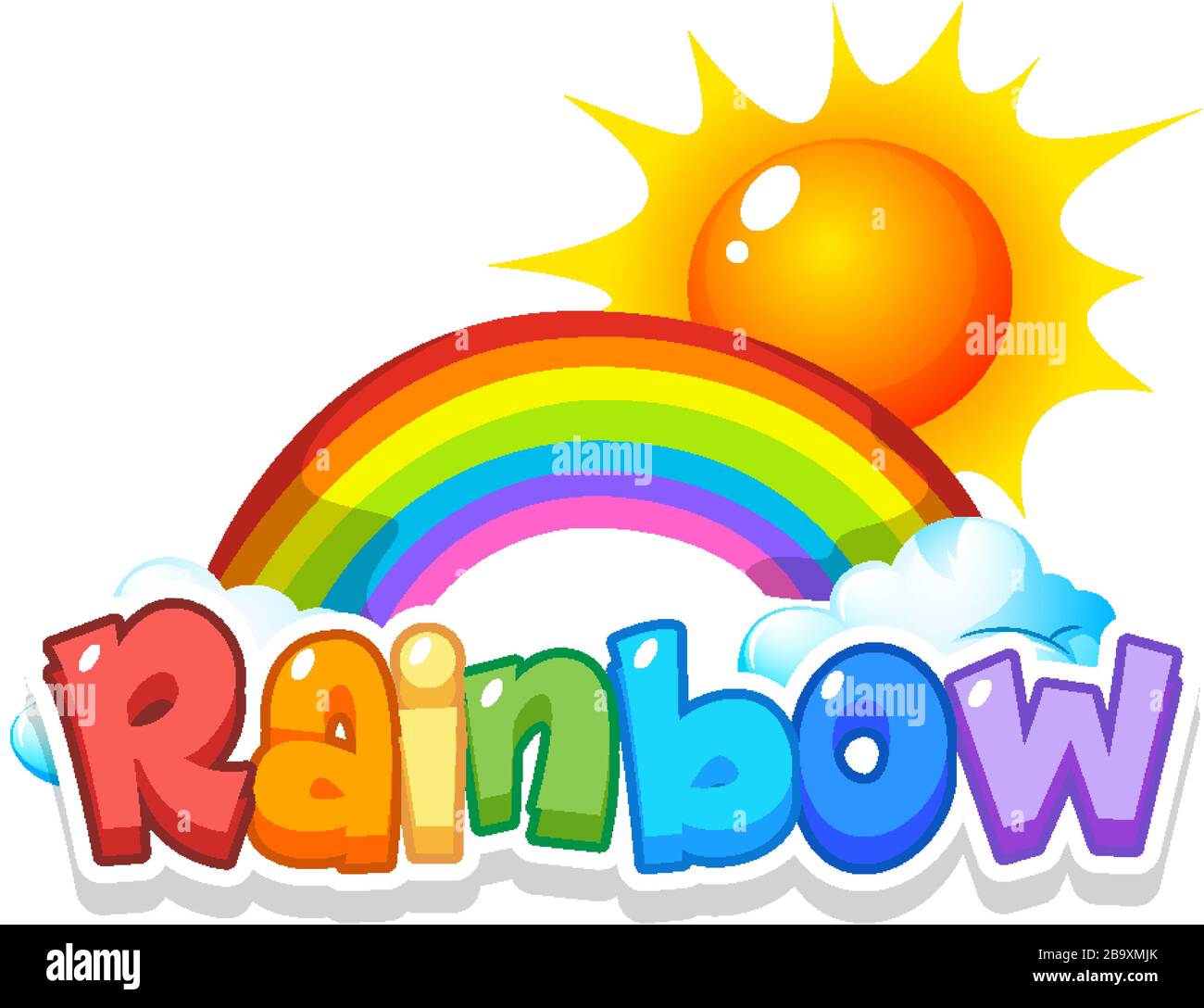 Font design for word rainbow with rainbow in the sky background ...