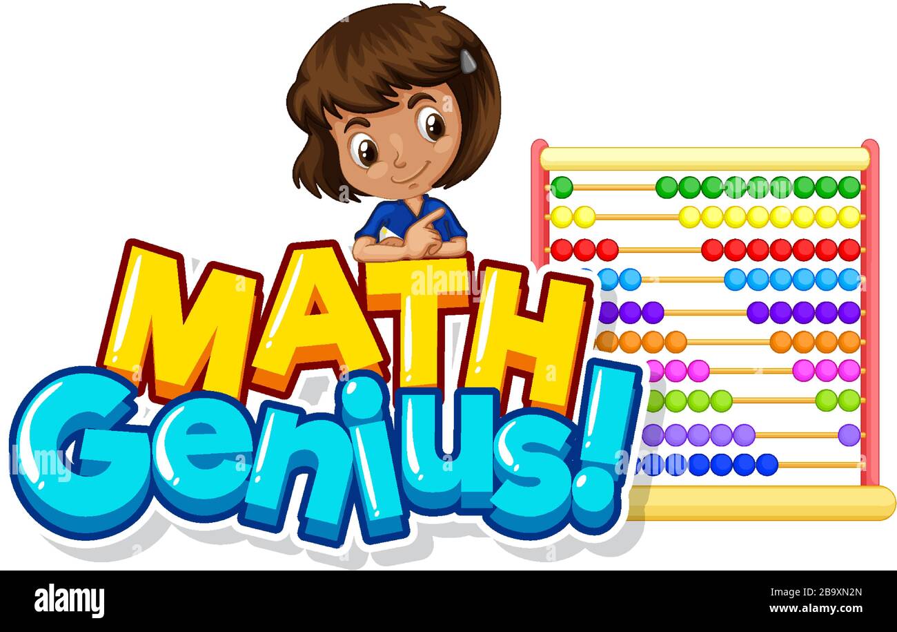 Font design for word math genius with cute girl and abacus illustration ...