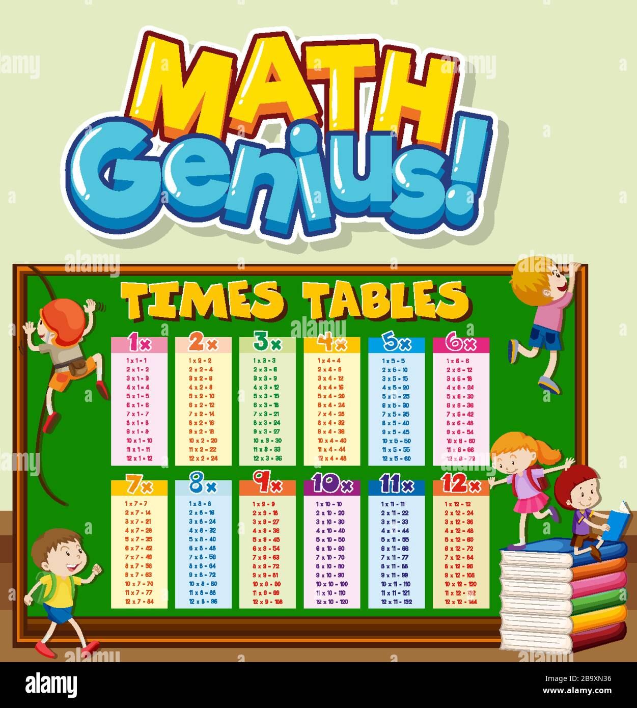 Font design for word math genius with times tables illustration Stock ...