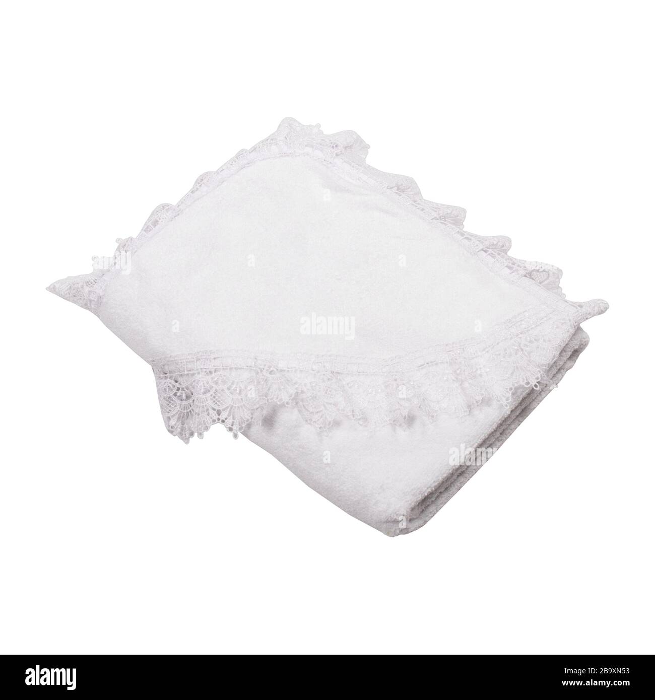 Folded white cloth with lace isolated on white background Stock Photo ...