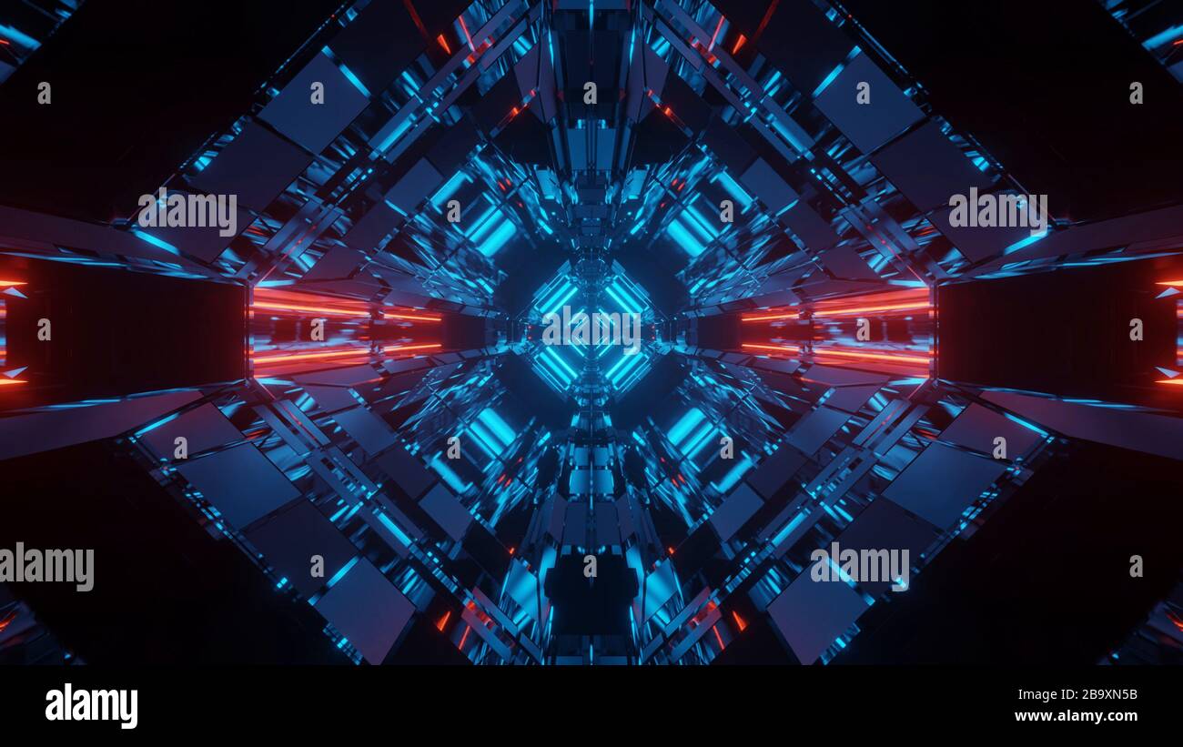 Abstract science fiction futuristic background with red and blue neon ...