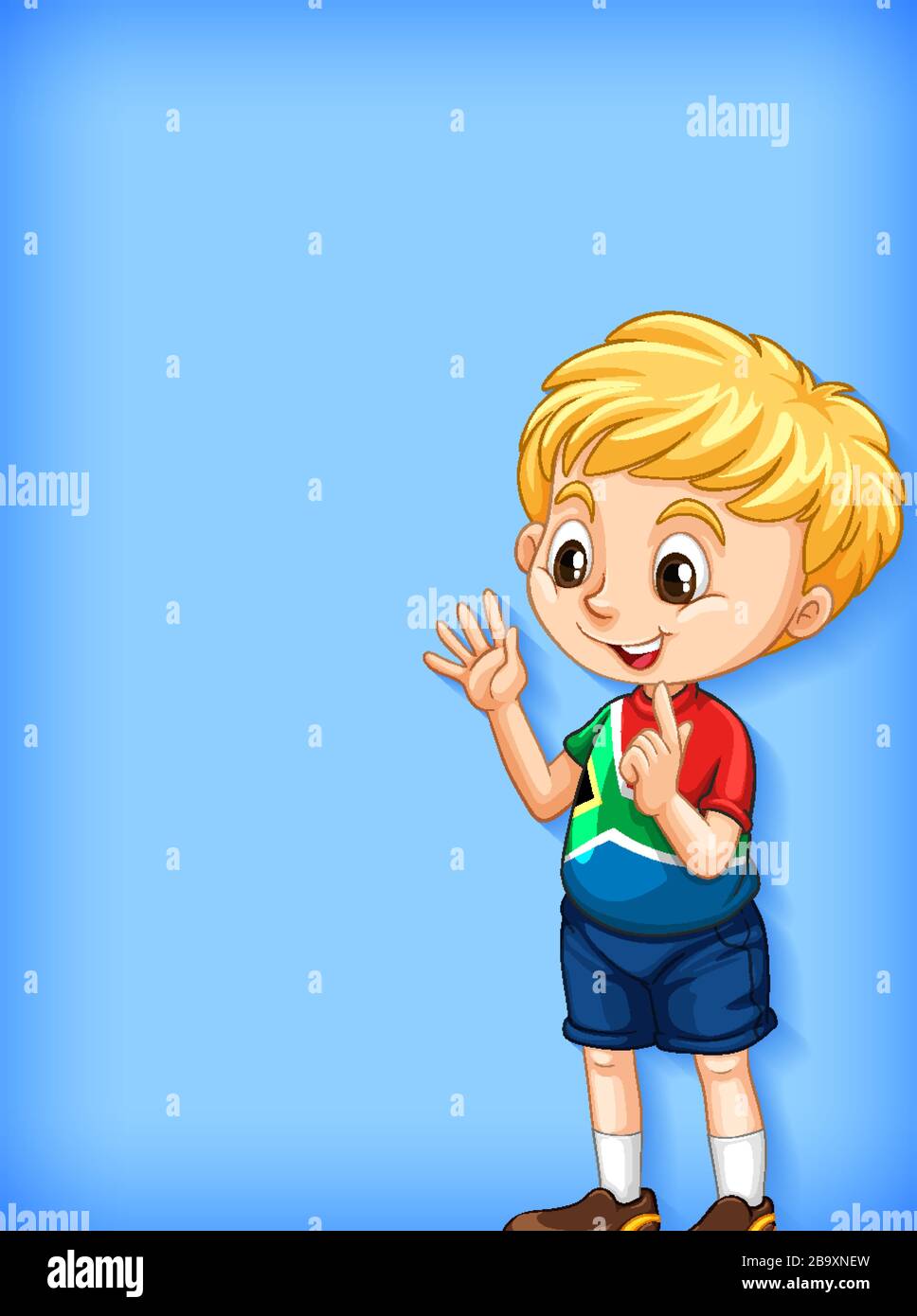Background template with plain color wall and happy boy illustration ...