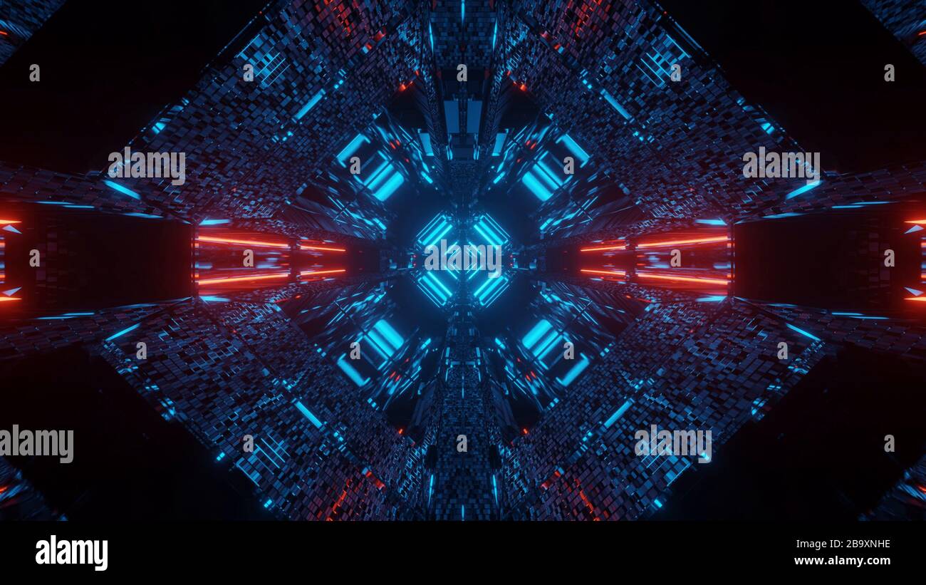 Abstract science fiction futuristic background with red and blue neon ...