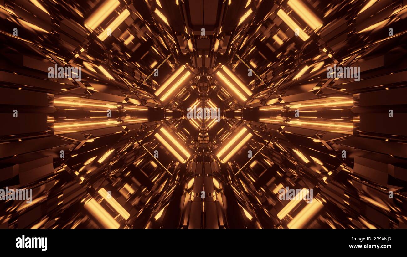 Abstract science fiction futuristic background with golden neon lights ...