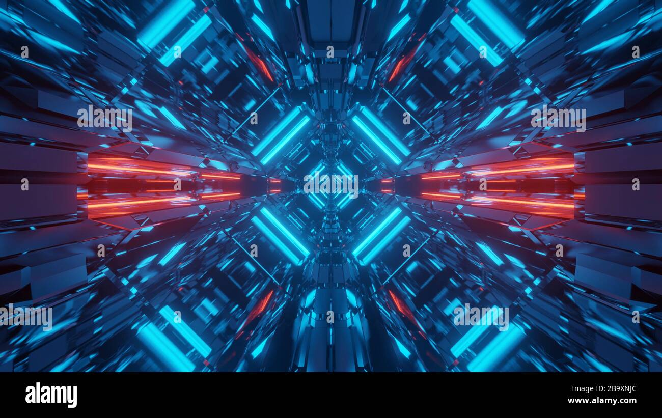 Abstract science fiction futuristic background with red and blue neon ...