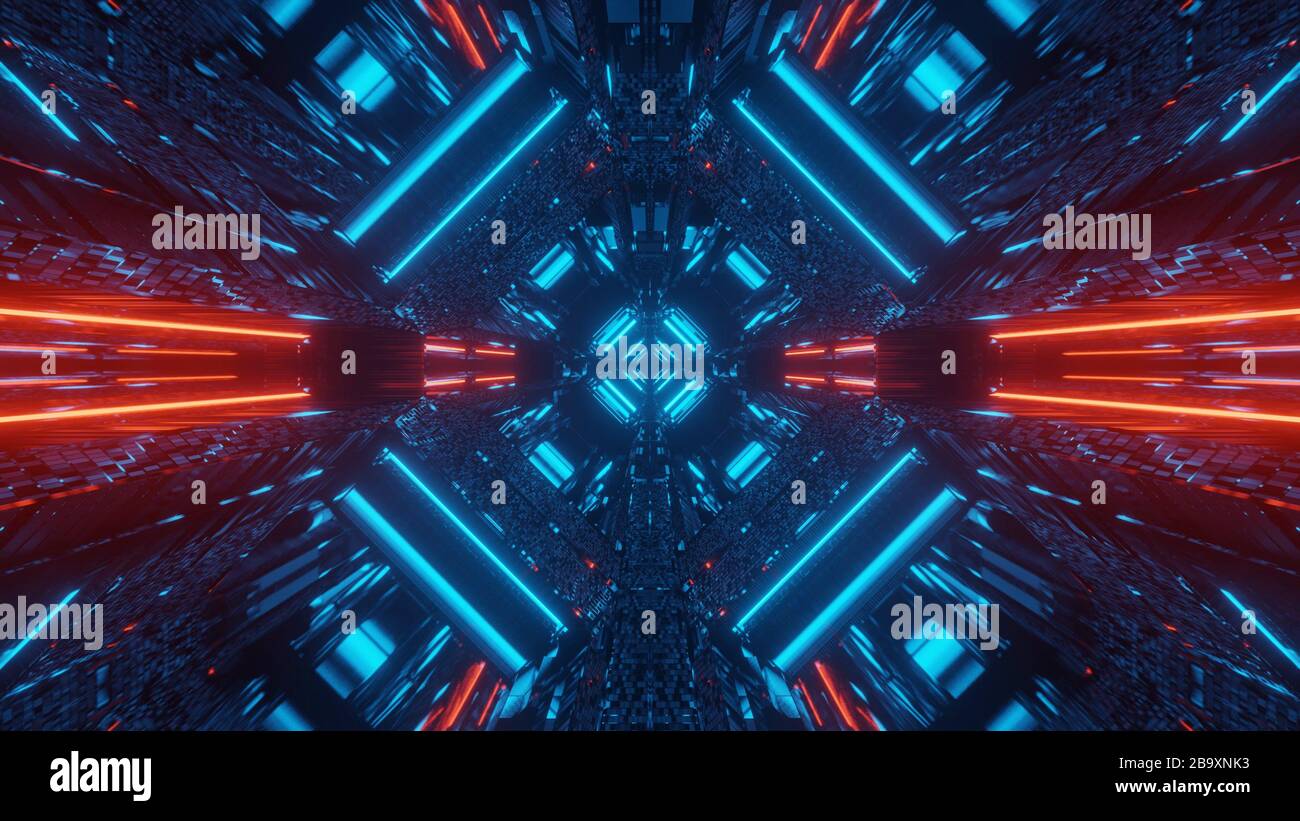 Abstract science fiction futuristic background with red and blue neon ...