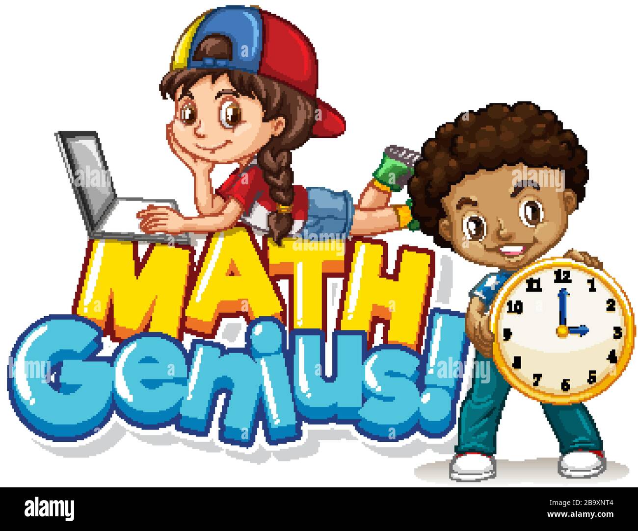 Font design for word math genius with two students illustration Stock ...