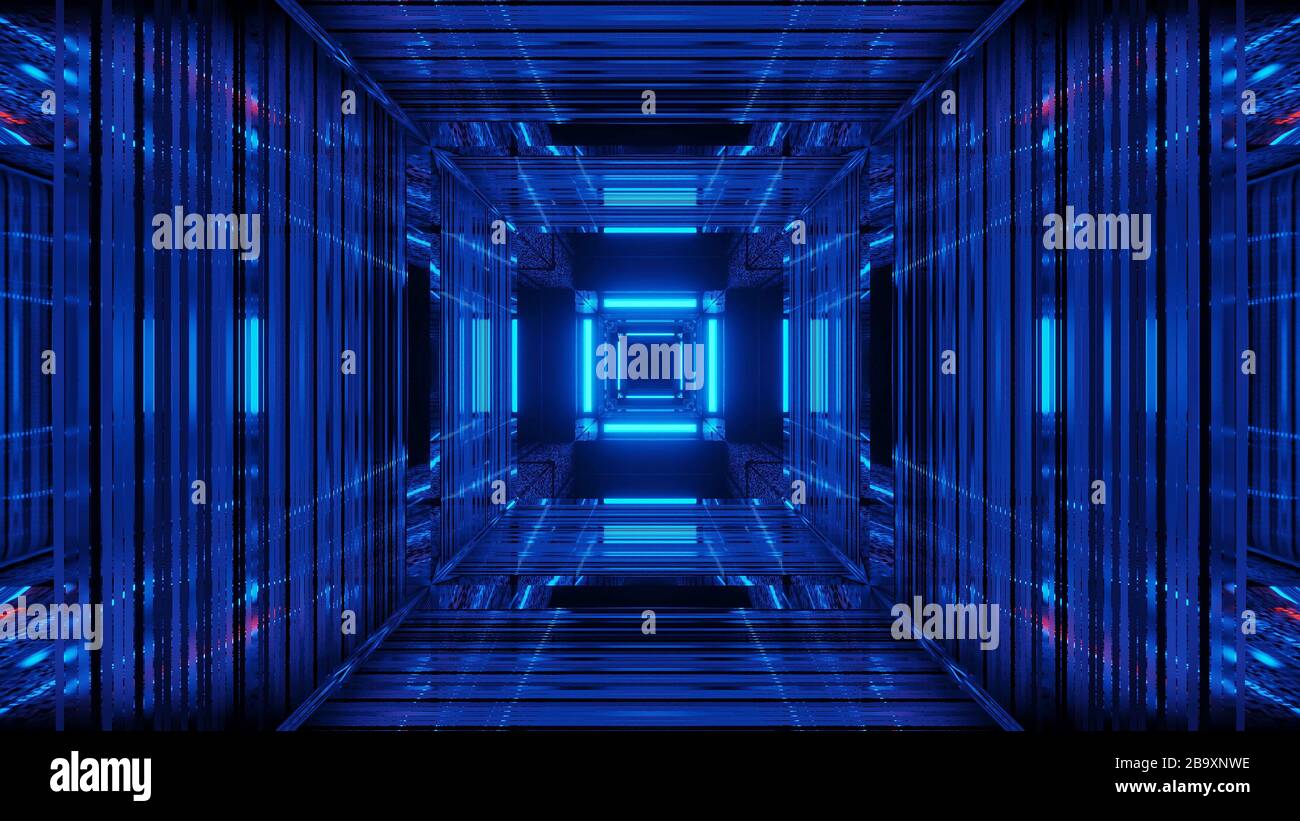 Abstract science fiction futuristic background with blue neon lights ...