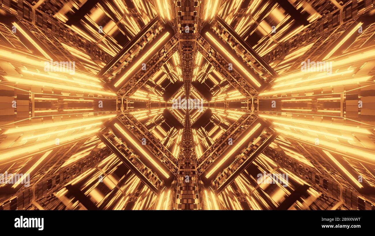 Abstract science fiction futuristic background with golden neon lights ...