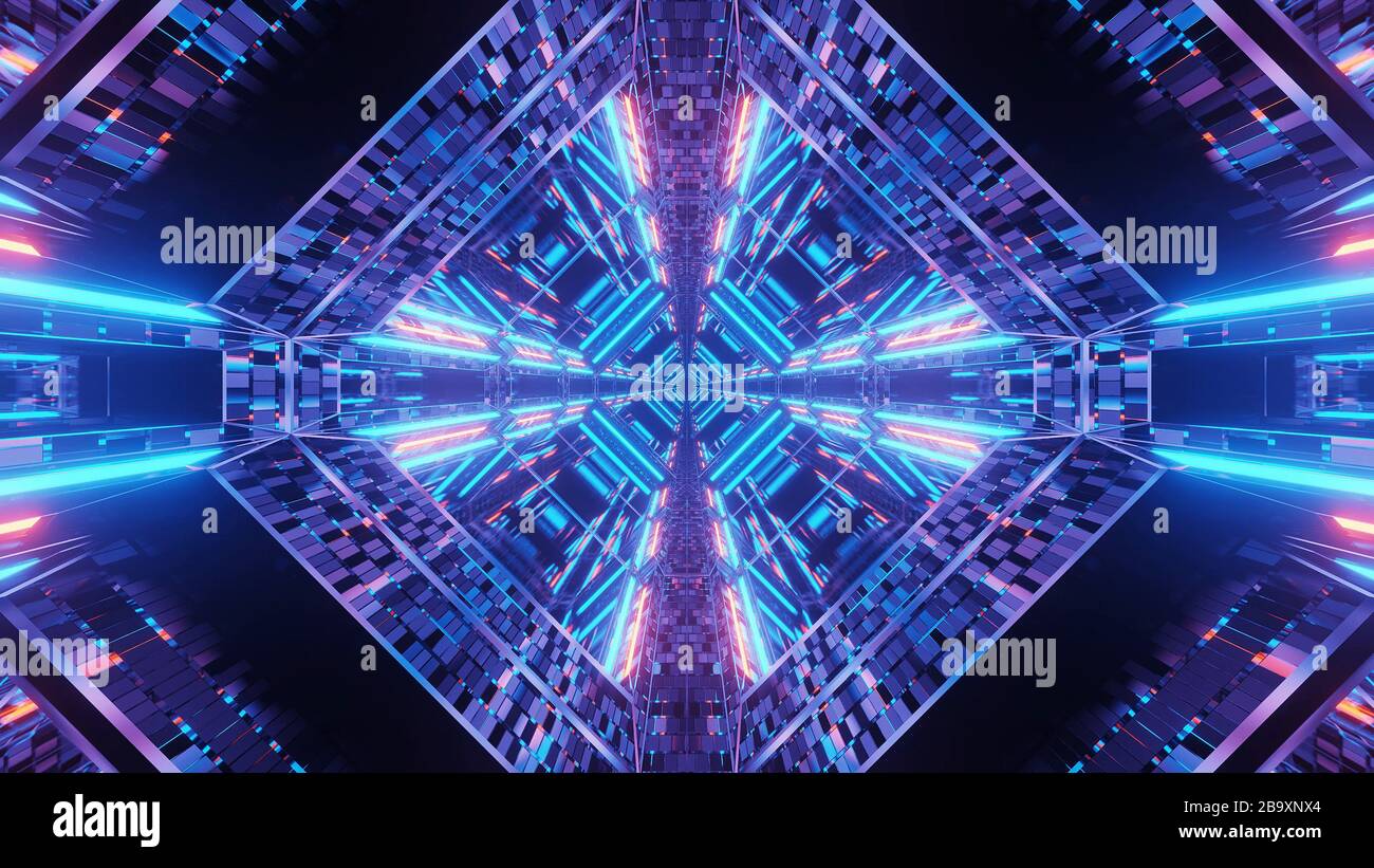 Abstract science fiction futuristic background with blue neon lights ...