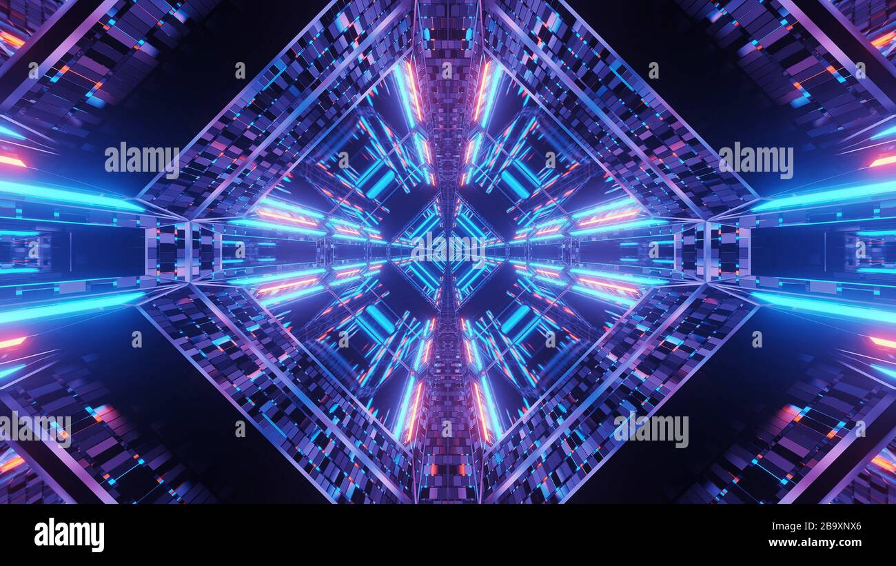 Abstract science fiction futuristic background with blue neon lights ...