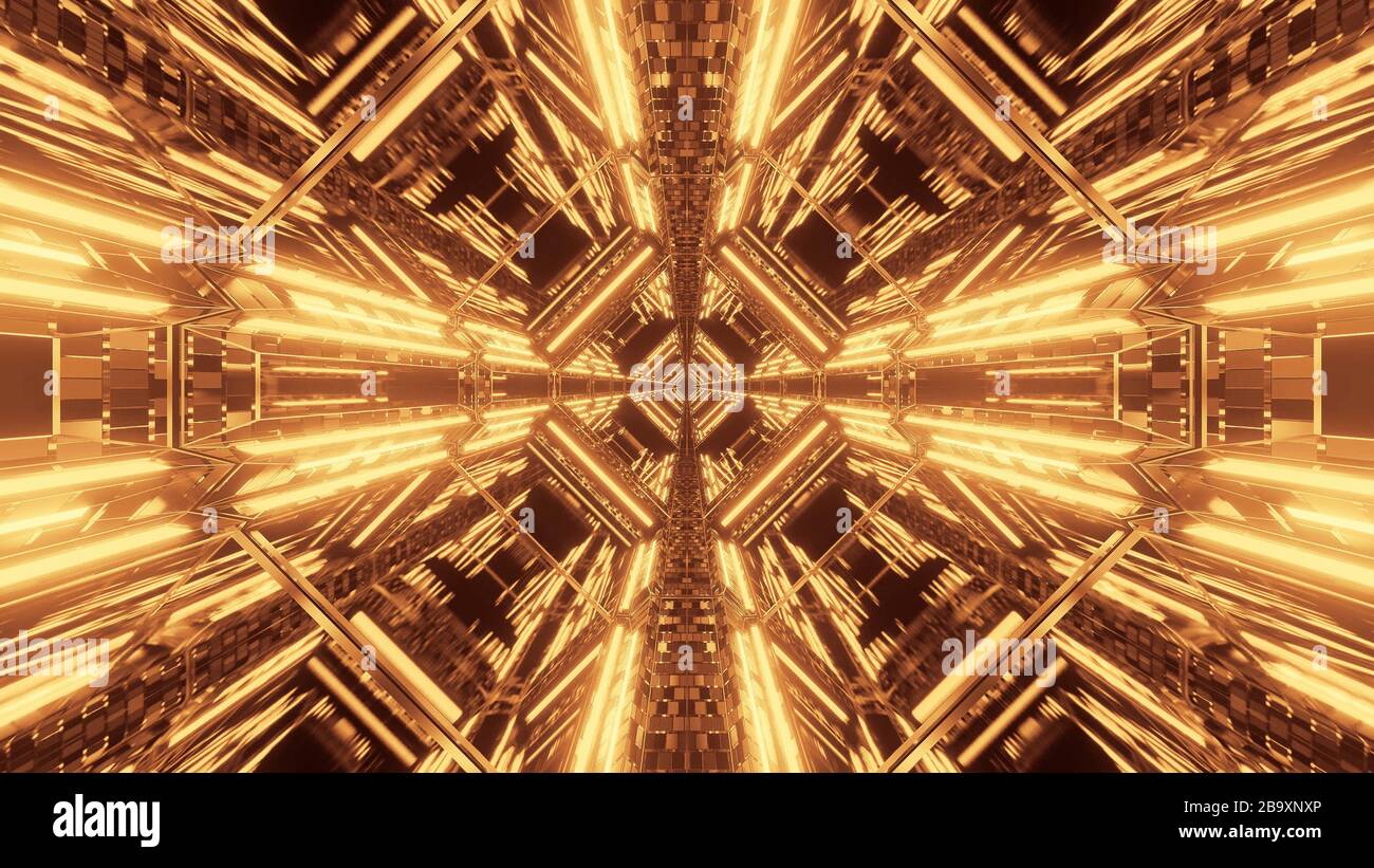 Abstract science fiction futuristic background with golden neon lights ...