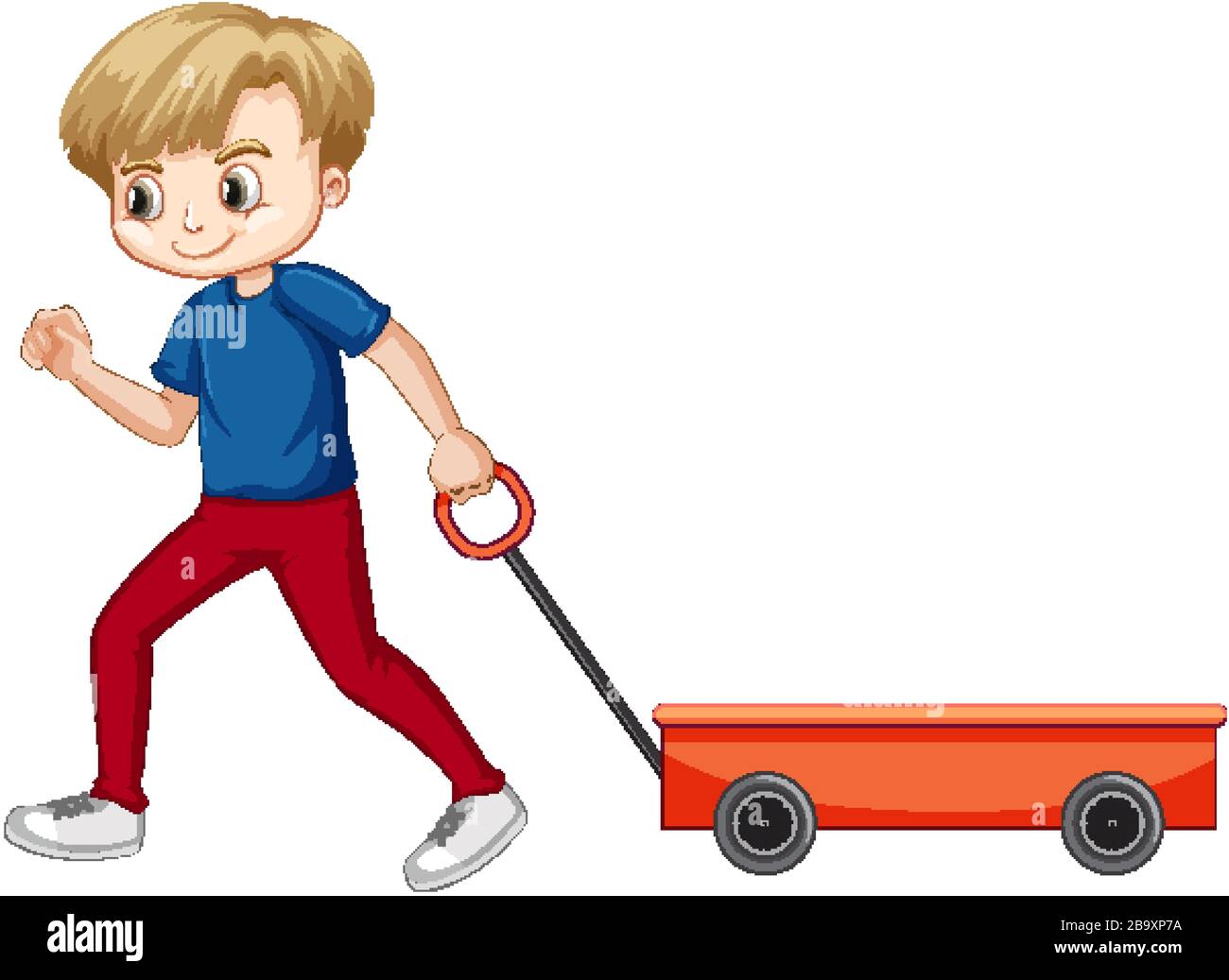 Boy pulling red wagon on white background illustration Stock Vector ...
