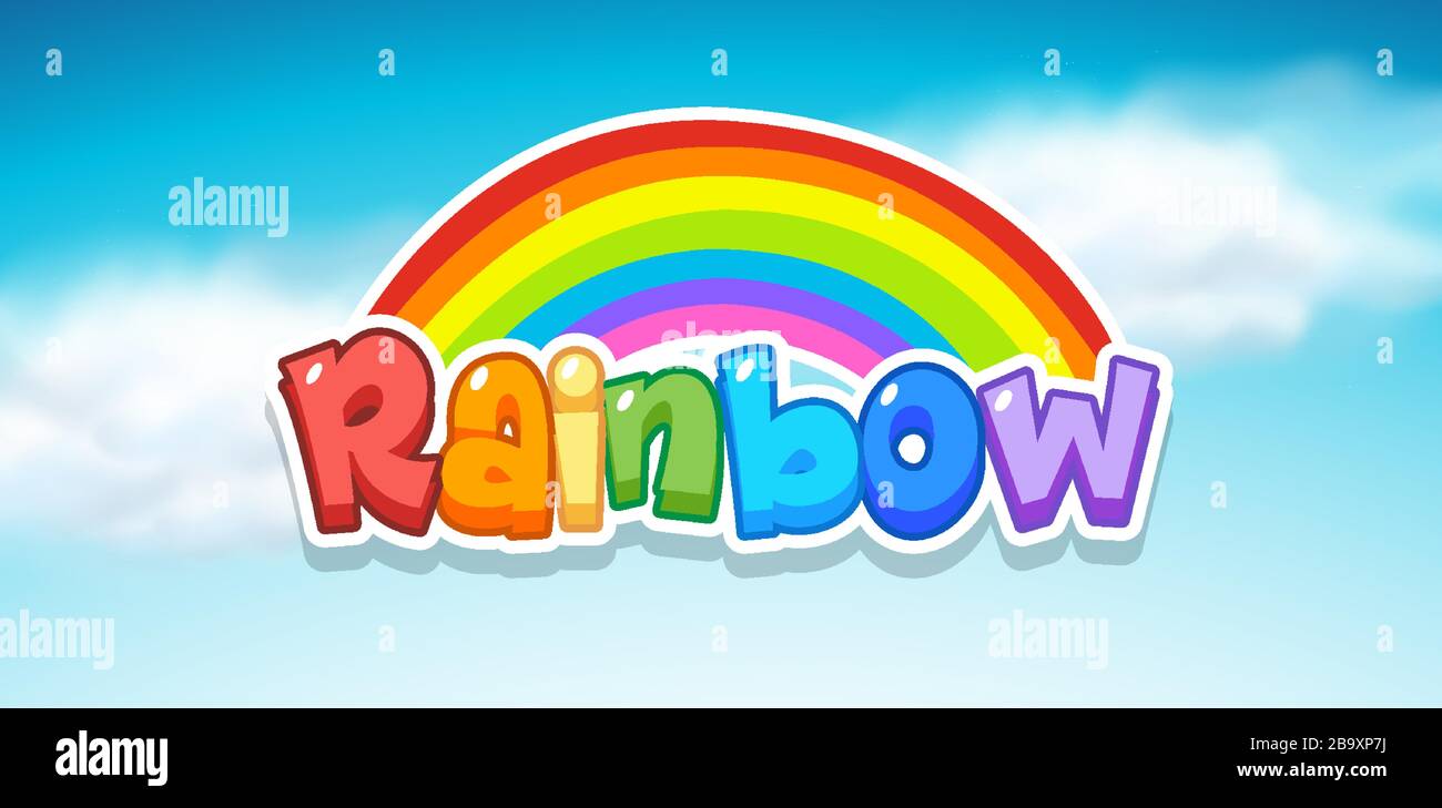 Background sky with word rainbow in many colors illustration Stock ...