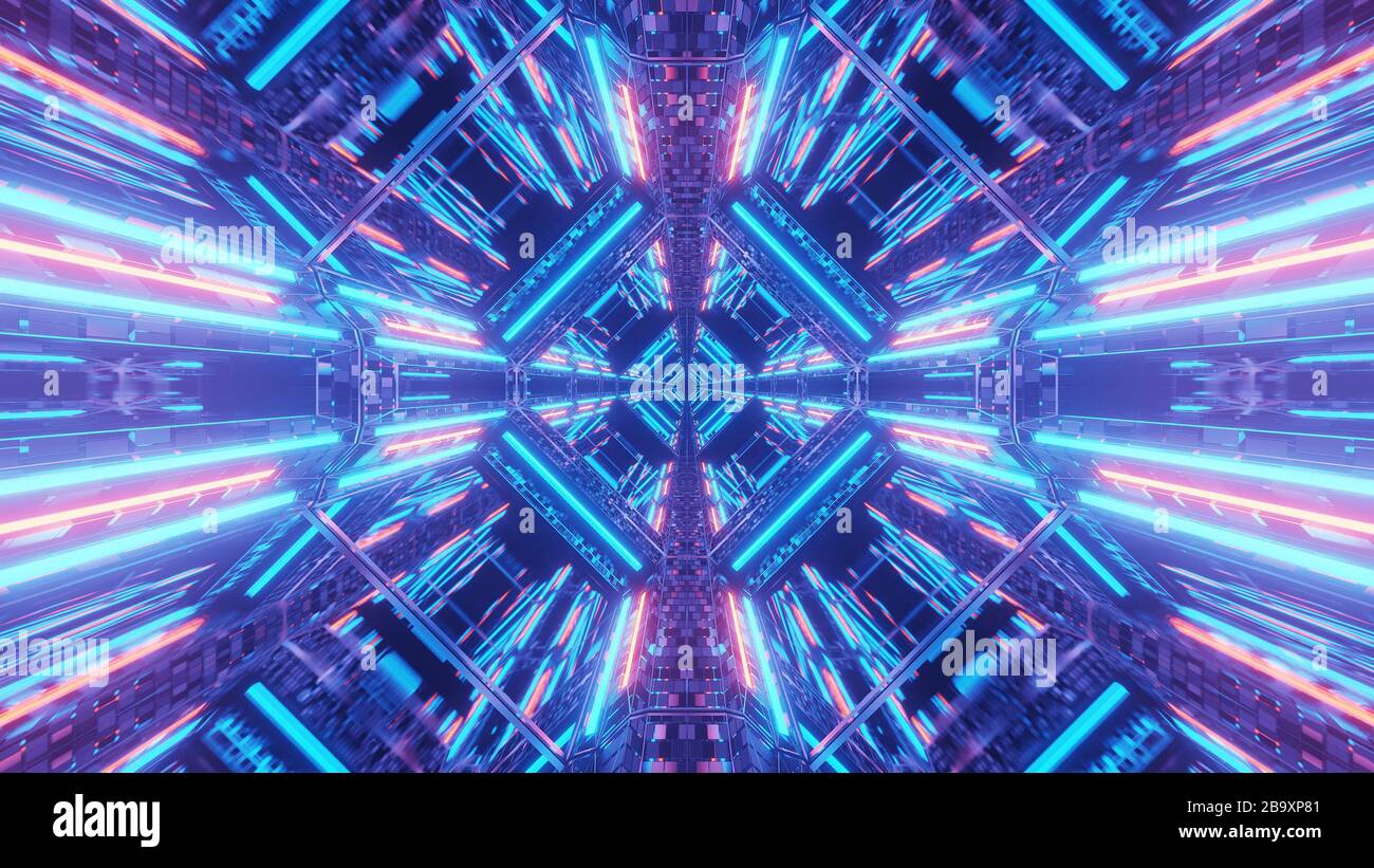 Abstract science fiction futuristic background with blue neon lights ...