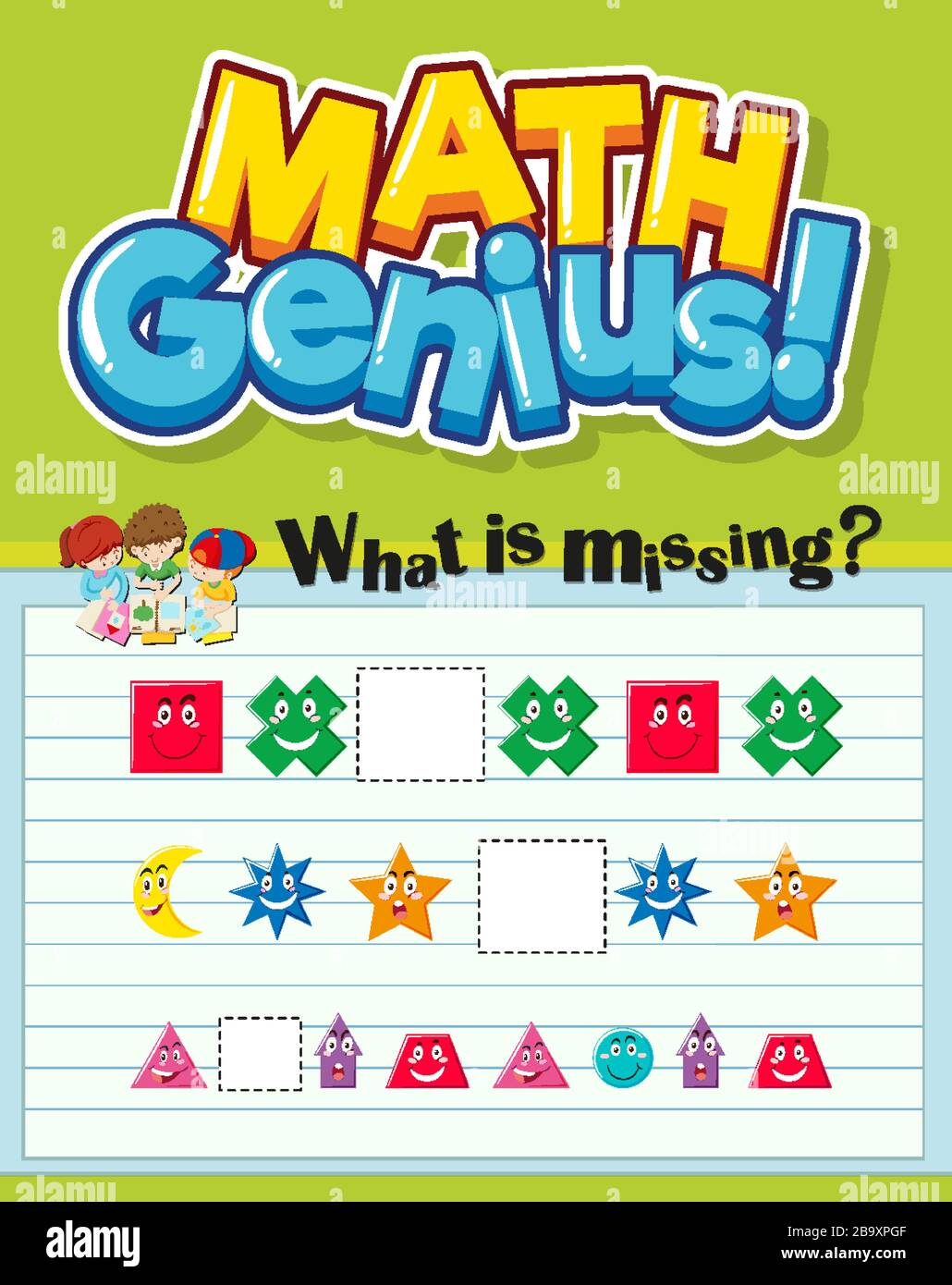 Worksheet design for math genius with missing shapes illustration Stock ...
