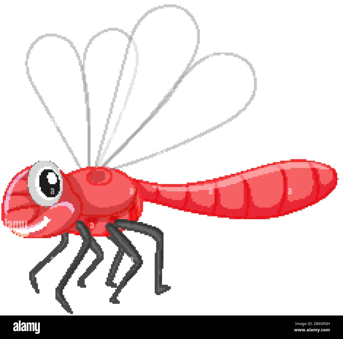 Cute dragonfly in red color on white background illustration Stock ...