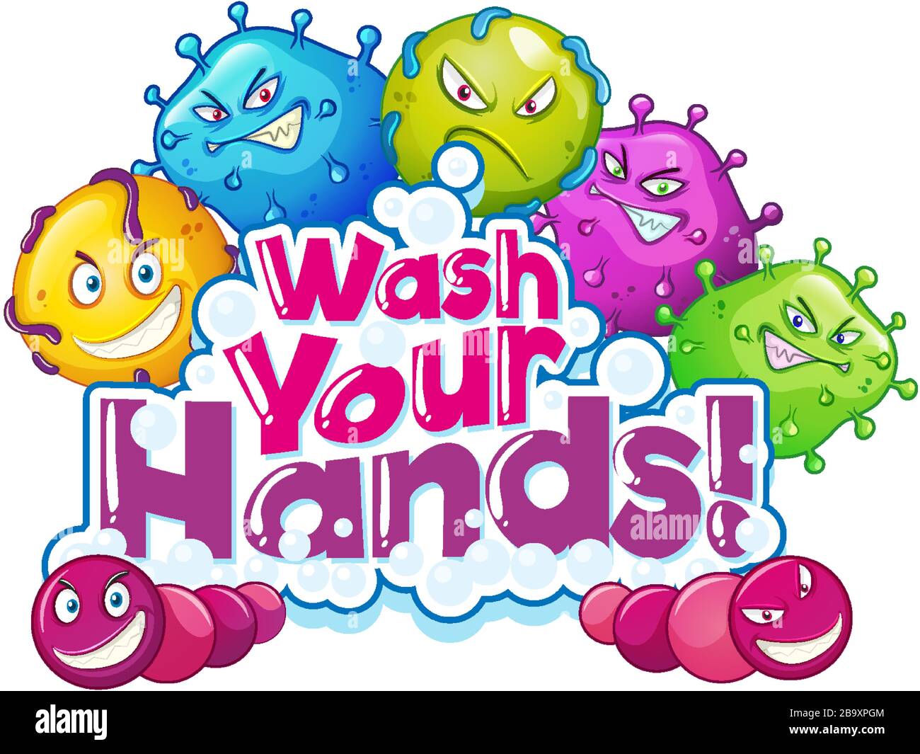 Phrase design for wash your hands with many virus cells illustration ...