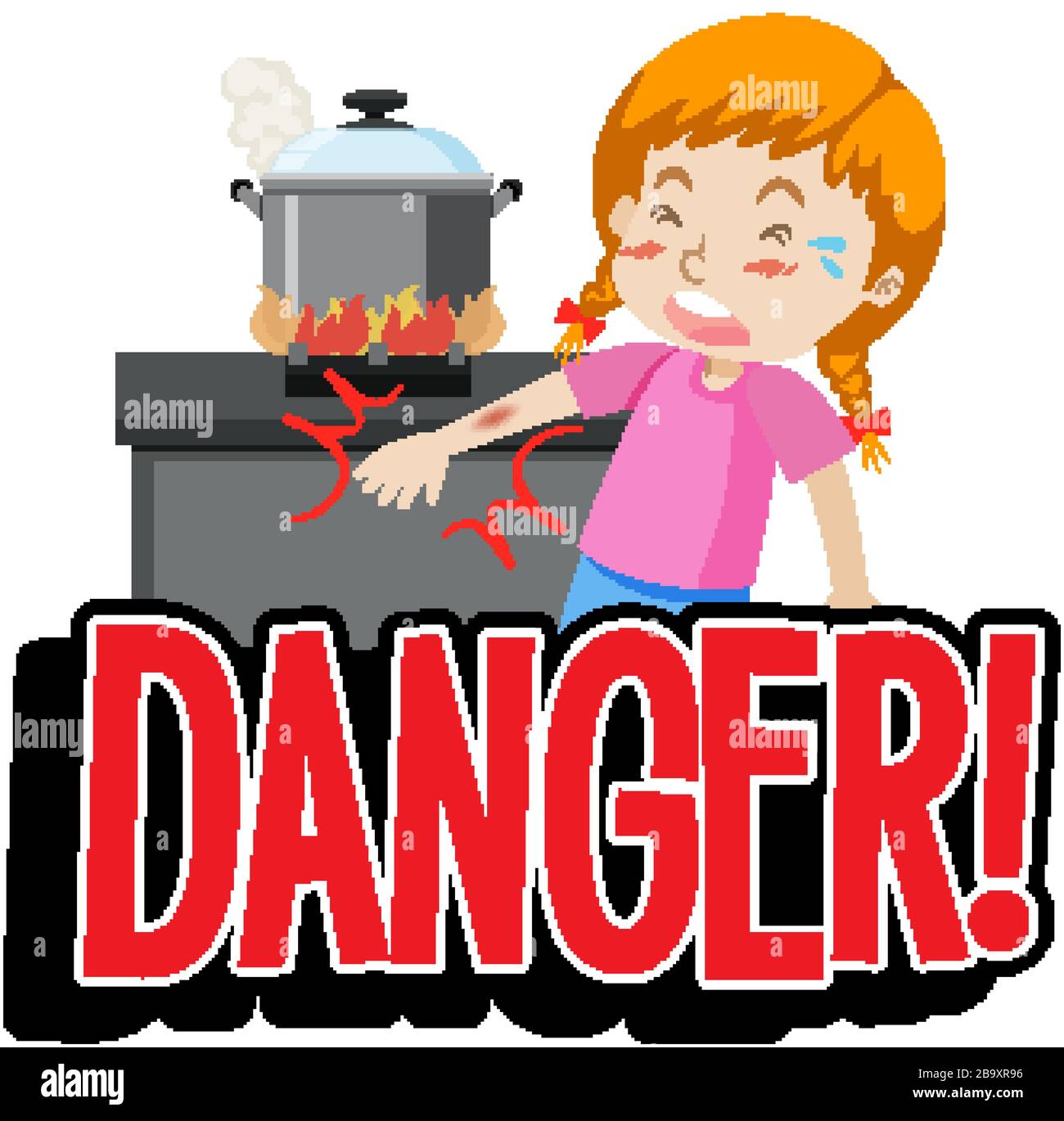 Font design for word danger with kid in the kitchen illustration Stock ...