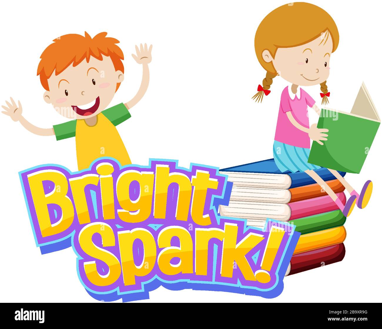 Font design for word bright spark with kids reading book illustration ...