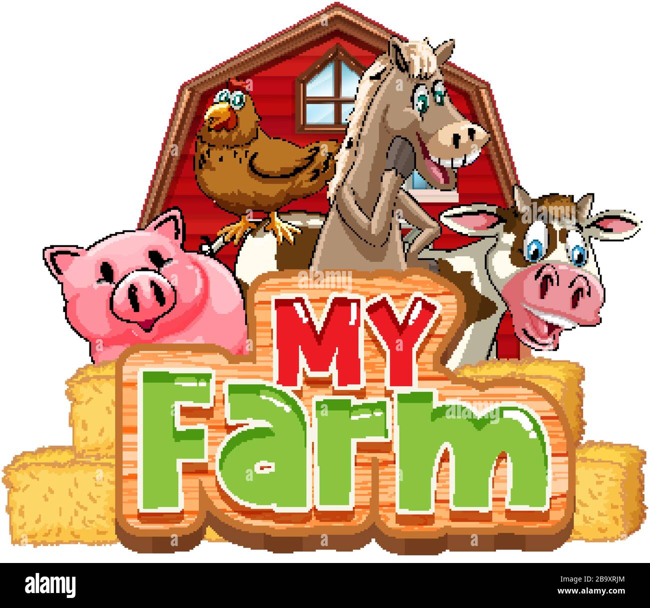 Font design for word my farm with many animals illustration Stock ...