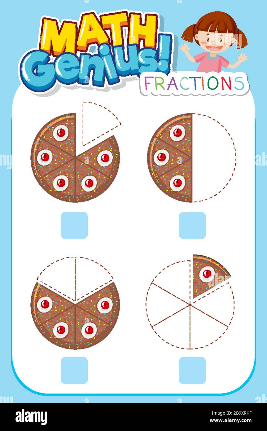Worksheet design for math genius with girl and fractions illustration ...