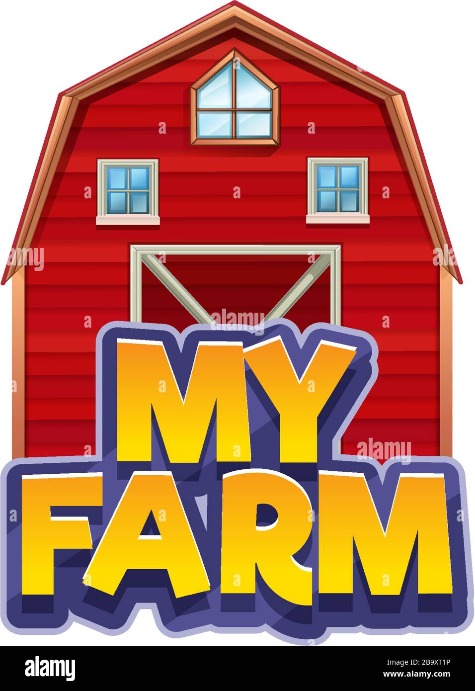 Font design for word my farm with big red barn illustration Stock ...
