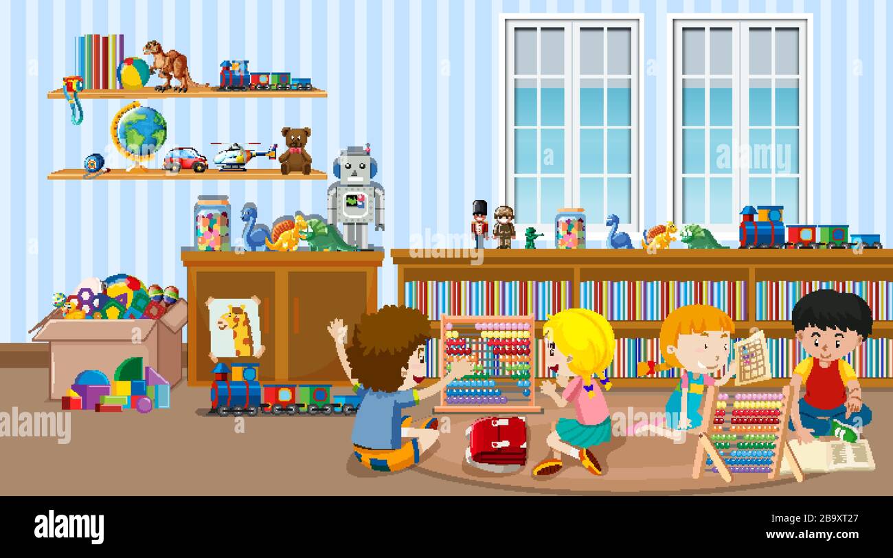 Scene with many kids in the classroom illustration Stock Vector Image ...
