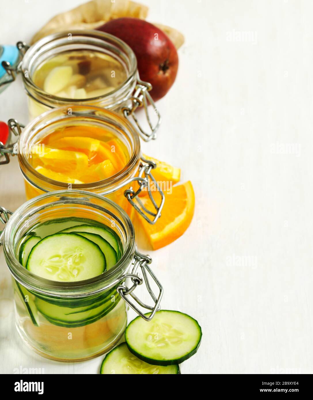 Healthy Spa Water with Fruit and vegetable. Cucumber spa water, pear ...