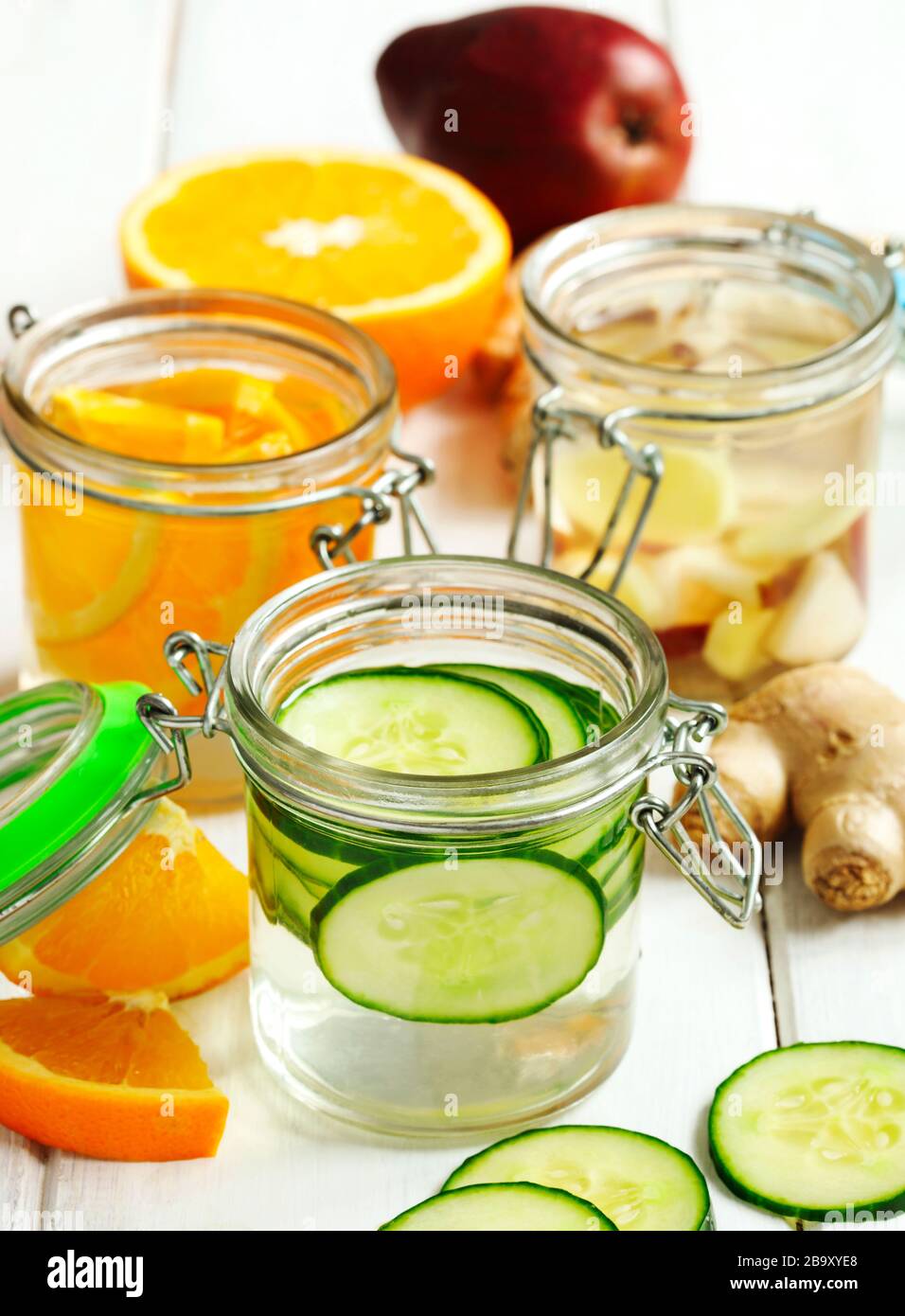 Healthy Spa Water with Fruit and vegetable. Cucumber spa water, pear ...