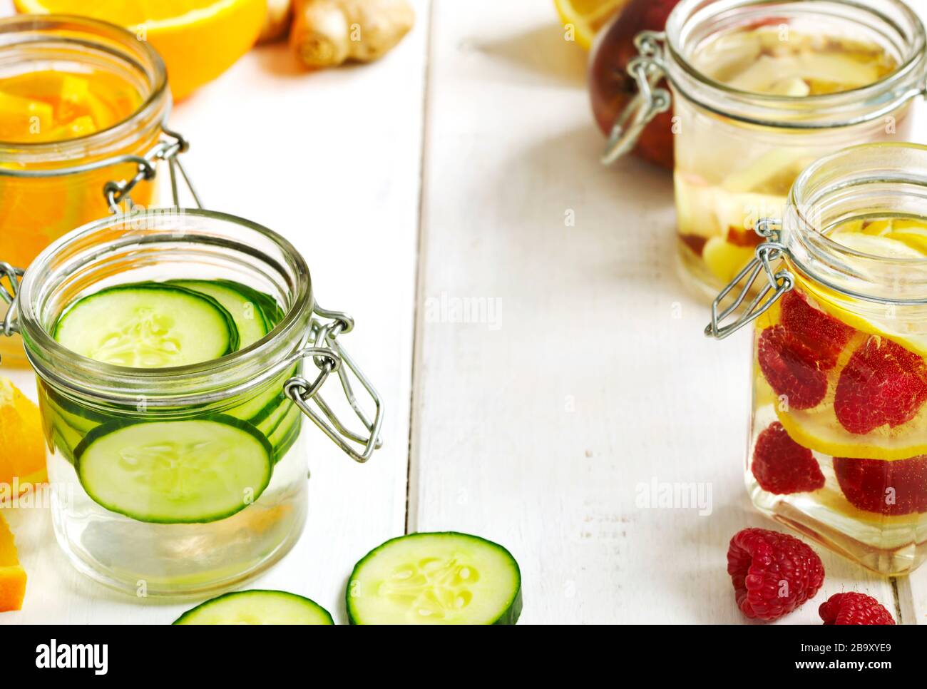 Healthy Spa Water with Fruit and vegetable. Cucumber spa water, pear ...