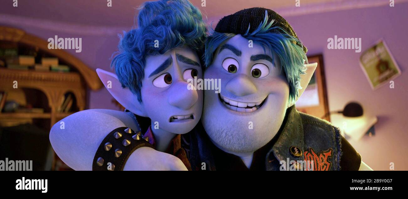 ONWARD, from left: Ian Lightfoot (voice: Tom Holland), Barley Lightfoot ...