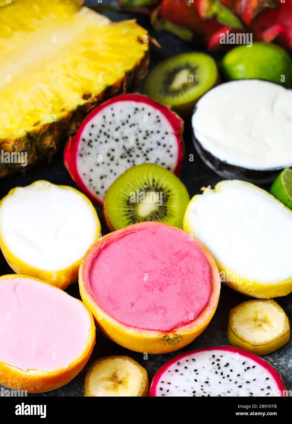 Assortment of sorbet with natural exotic fruits Stock Photo - Alamy