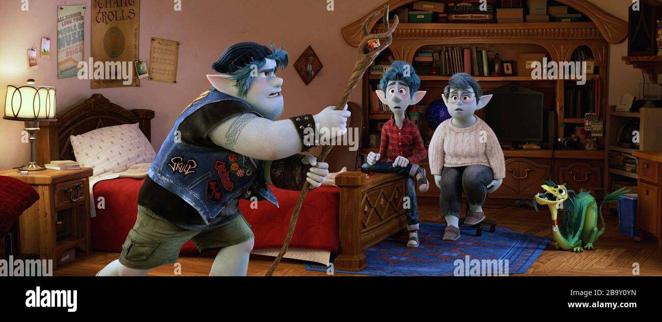 ONWARD, from left: Barley Lightfoot (voice: Chris Pratt), Ian Lightfoot ...