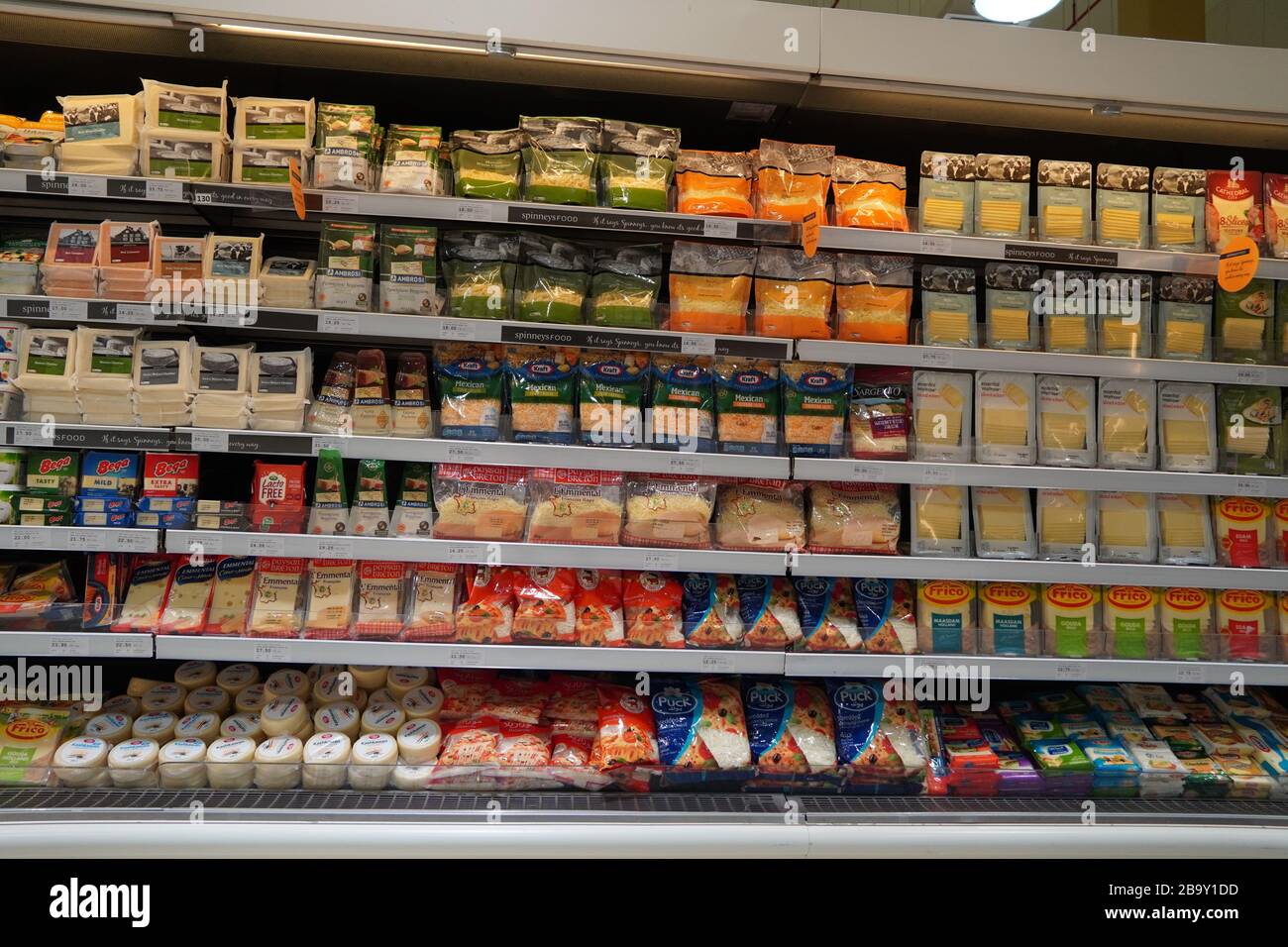 Dubai UAE December 2019 Different types of cheese on shelves in a ...