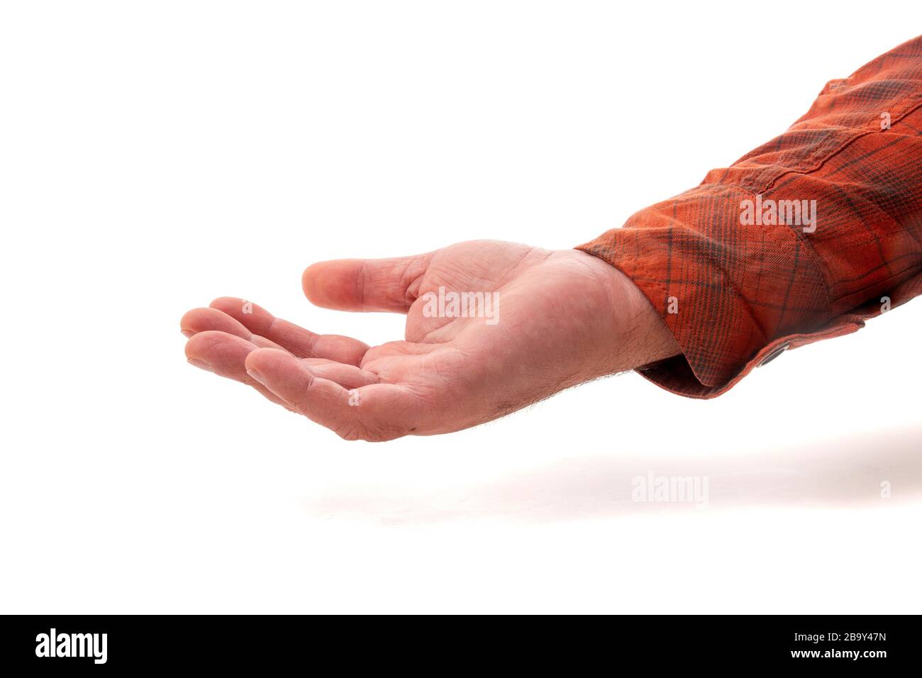 empty male hand closeup concept meaning offer, hold or care isolated on ...