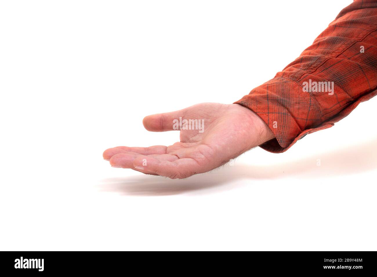 empty male hand closeup concept meaning offer, hold or care isolated on ...