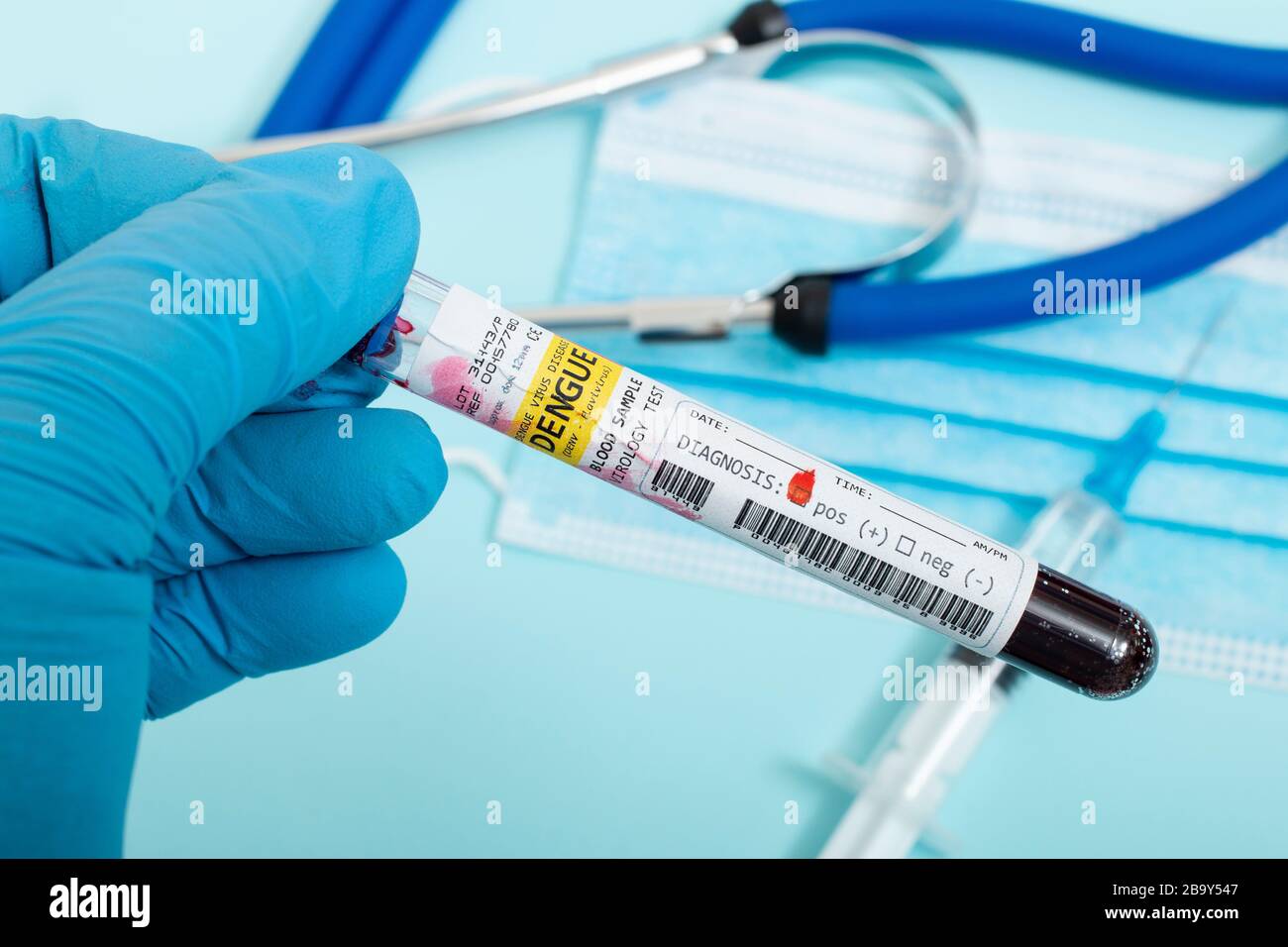 Fictional Blood samples with infected dengue virus, with stethoscope ...