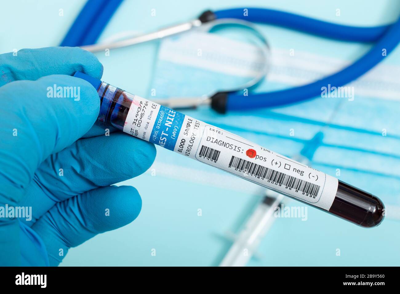 Fictional Blood samples with infected West-nile virus, with stethoscope ...