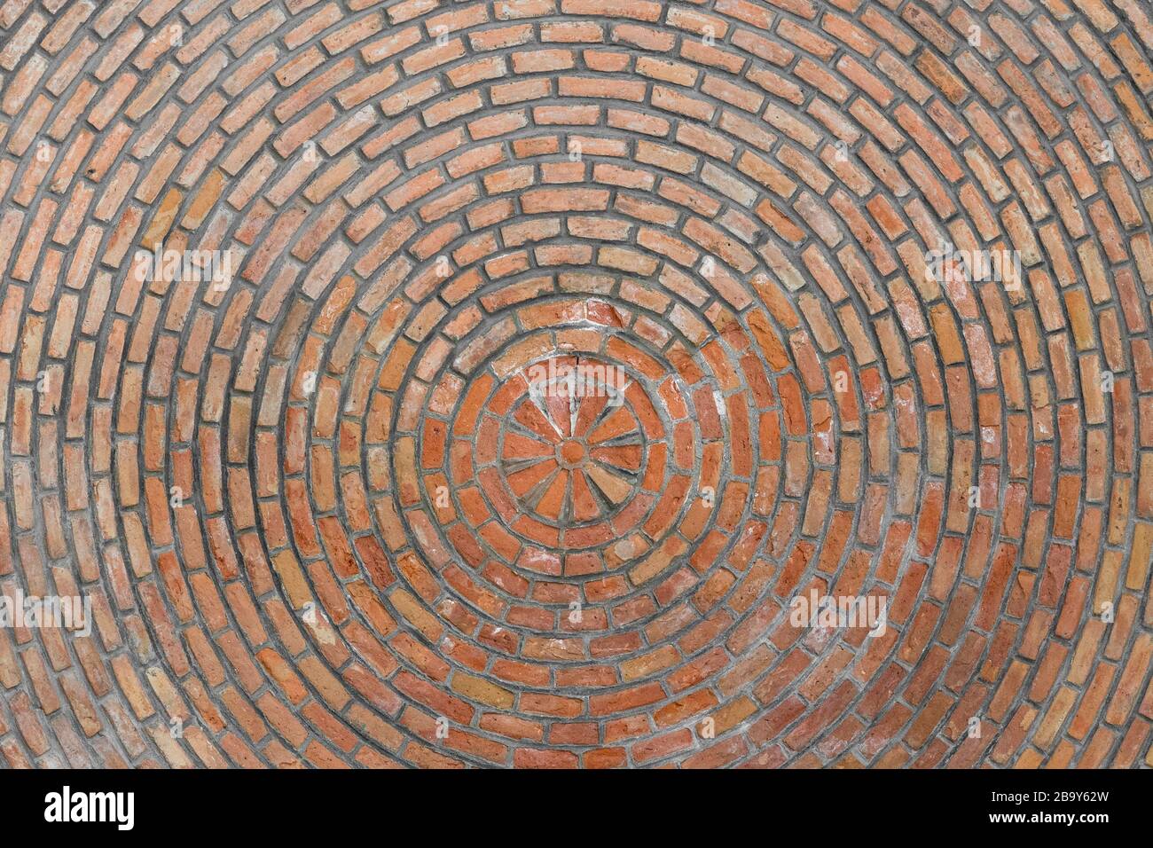 Beautiful bottom up view to the brick ceiling and antique chandelier ...