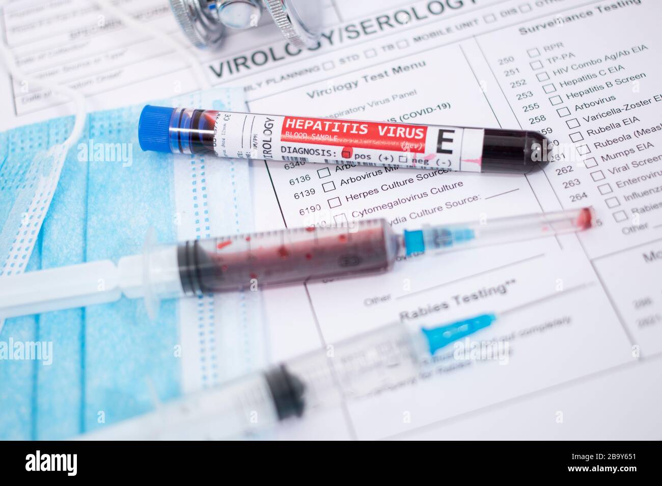 Fictional Blood samples with infected hepatitis E virus, with mask ...