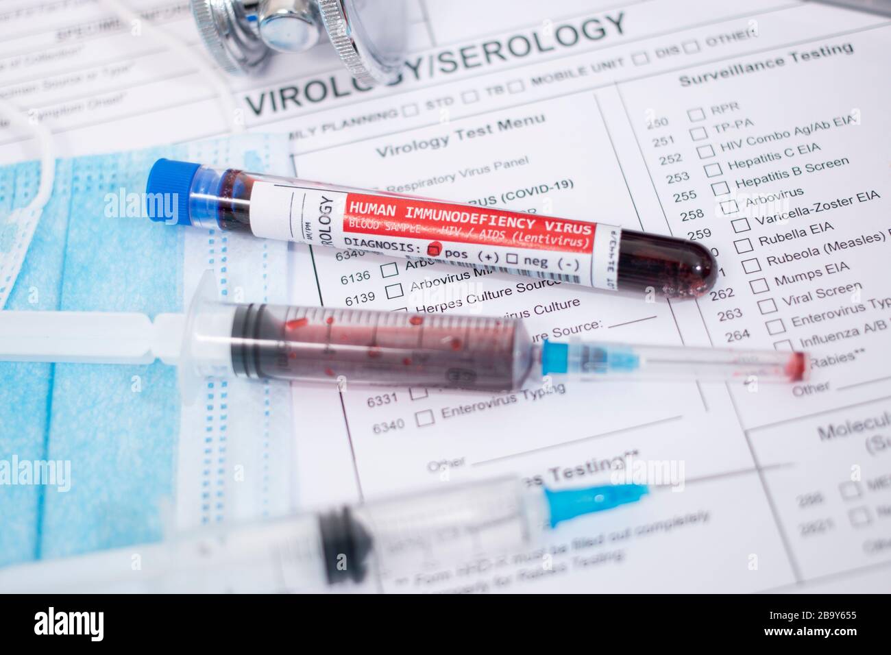 Fictional Blood samples with infected HIV/AIDS virus, with mask ...